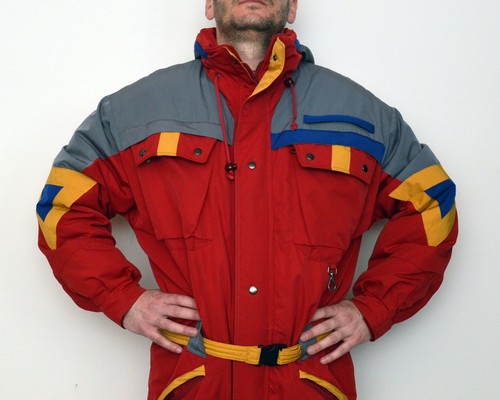 men's retro vintage colorblock SKI SUIT snowsuit size XL onepiece 80s ...