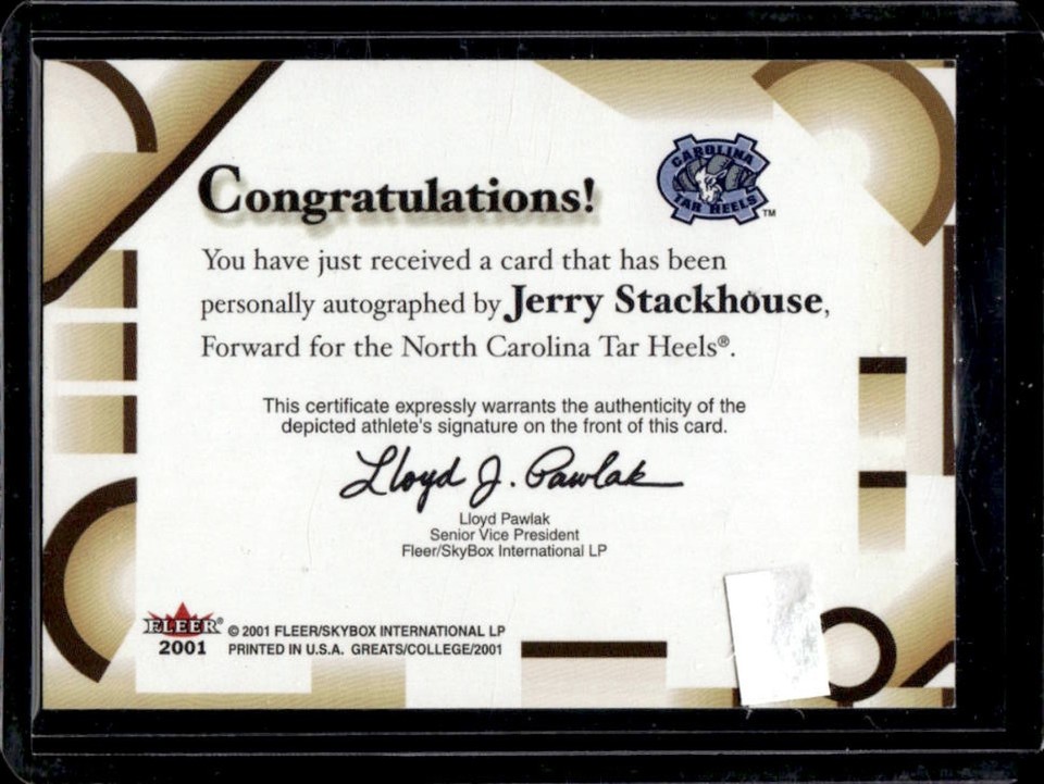 2001-02 Fleer Greats of the Game Jerry Stackhouse Auto Tar Heels | eBay