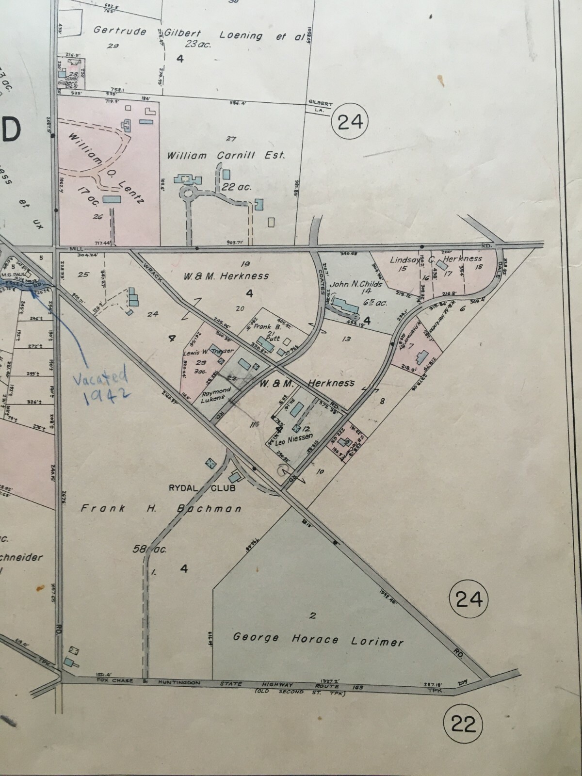 1937 JENKINTOWN ABINGTON TWP PA OLD YORK ROAD COUNTRY CLUB TO RTE 163 ...