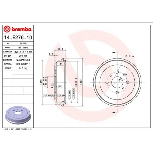 Tambour de frein compatibilite avec TOYOTA 14.E276.10 | eBay