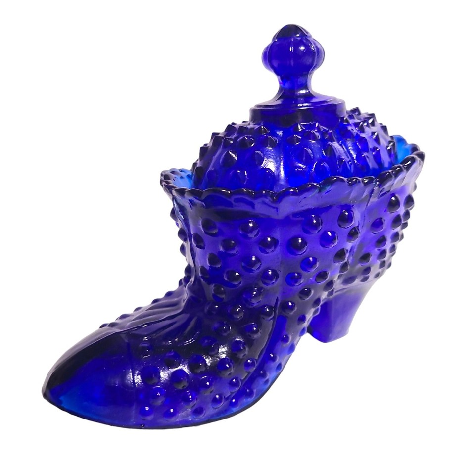 Vintage Victorian Shoe Slipper Hobnail Cobalt Blue Glass Candy Trinket ...
