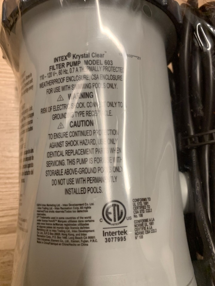 Intex Krystal Clear Filter Pump Model 603 Above Ground Swimming Pool ...