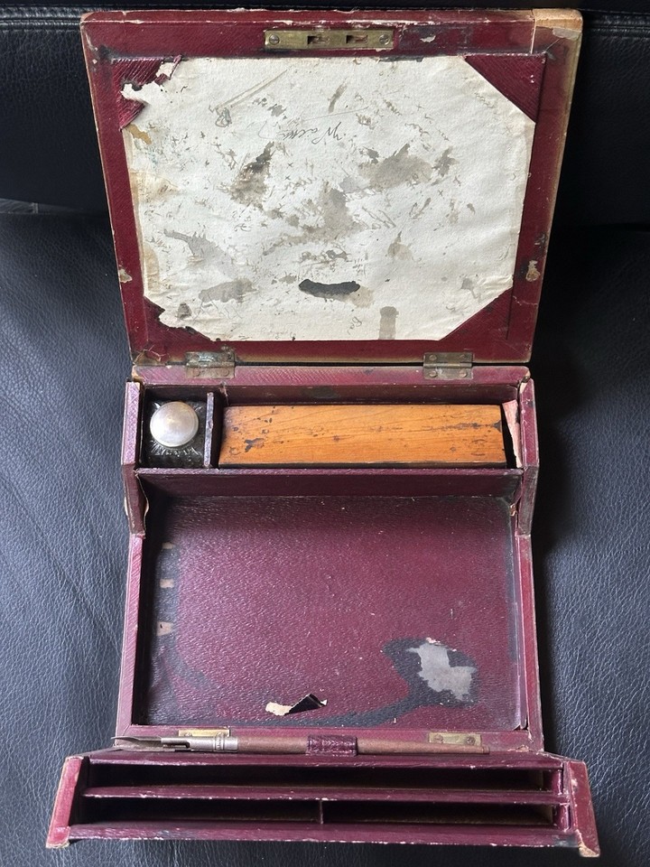 Antique 1902 Leather Writing Box – with Inkwell, Pens & Personal ...