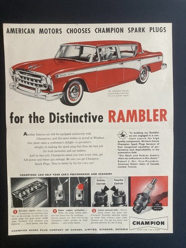 1957 Amc Rambler Canada Canadian Car Ad Champion, Spark Plugs, Custom ...
