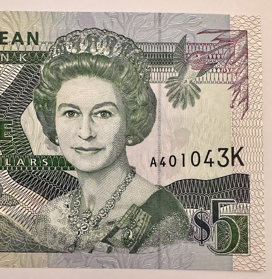 East Caribbean $5 P-37L ND 2000 UNC Queen Elizabeth Note #A401043K ...