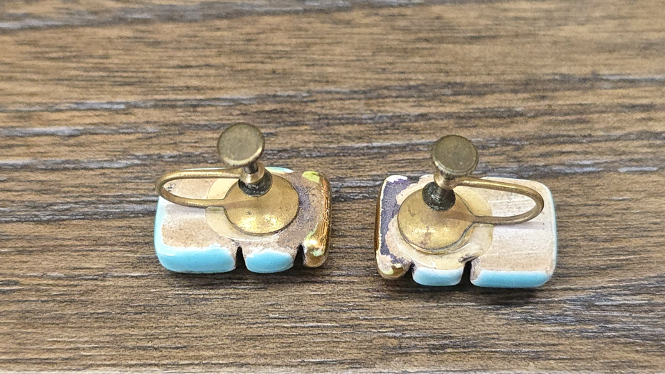 Vintage Mod Glazed Ceramic Stylized Scarab Beetle Screw Back Clip ...