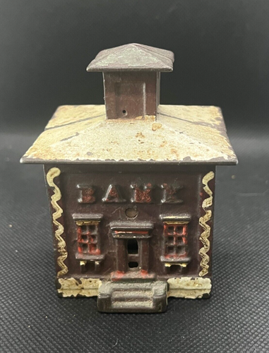 VINTAGE MONEY CAST IRON METAL COIN BANK BUILDING | eBay