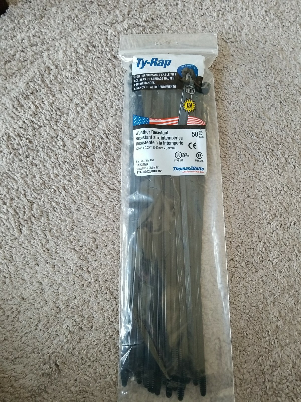 Thomas & Betts Ty-Rap TY527MX 120lb BLACK UV 50/BAG | eBay