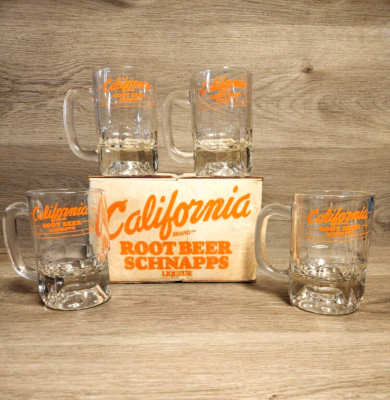 CALIFORNIA BRAND ROOT BEER SCHNAPPS Glass Thick Mugs 4.75” With ...
