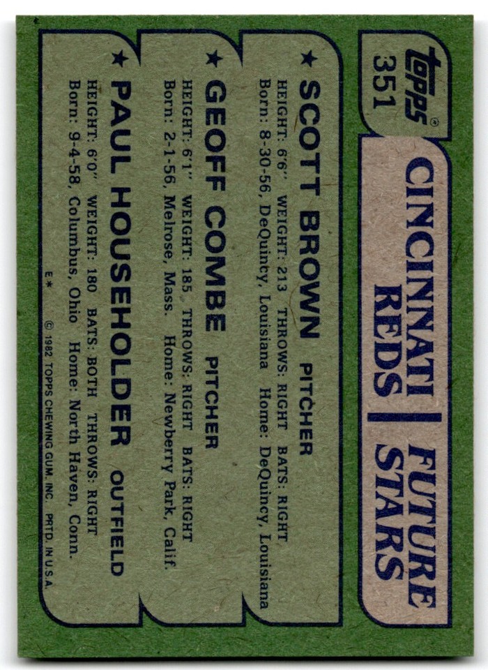 1982 Topps Reds Future Stars - Scott Brown/Geoff Combe/Paul Householder ...