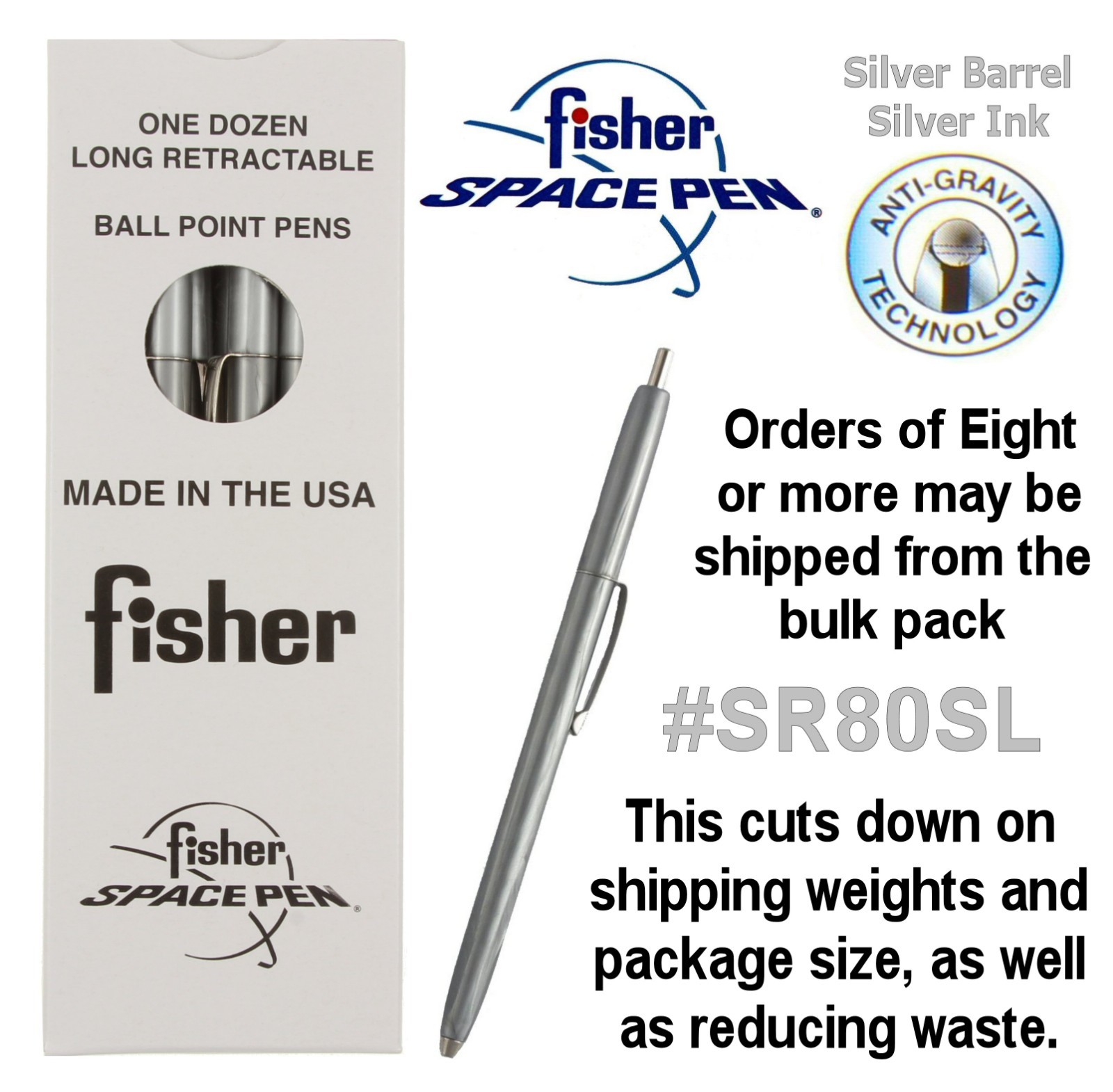 Two (2) Fisher Space Pens #SR80SL / Silver Rocket Pens with Silver Ink | eBay