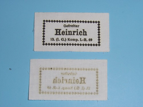 b4607 WW2 Original German Army Label Gefreiter Heinrich 13.(I.G.) Komp ...