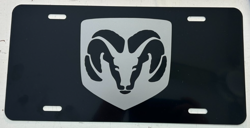 Black Dodge Ram license vanity plate tag silver metallic ram head car ...