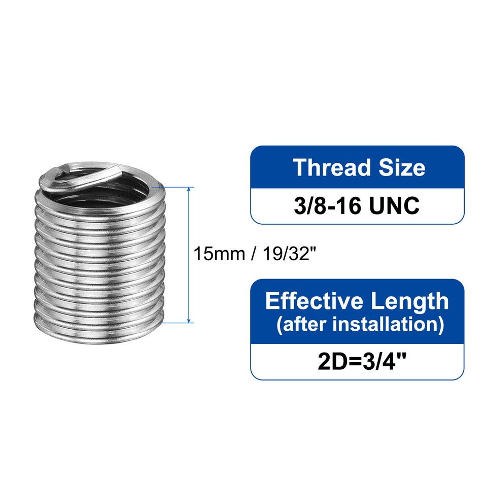50pcs Wire Thread Inserts 3/8-16 UNC 2D Helical Threaded Sleeve Thread ...