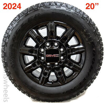 4 New GMC Sierra 2500 3500 HD 8 Lug 20" Gloss Black Wheels Rims Tires ...