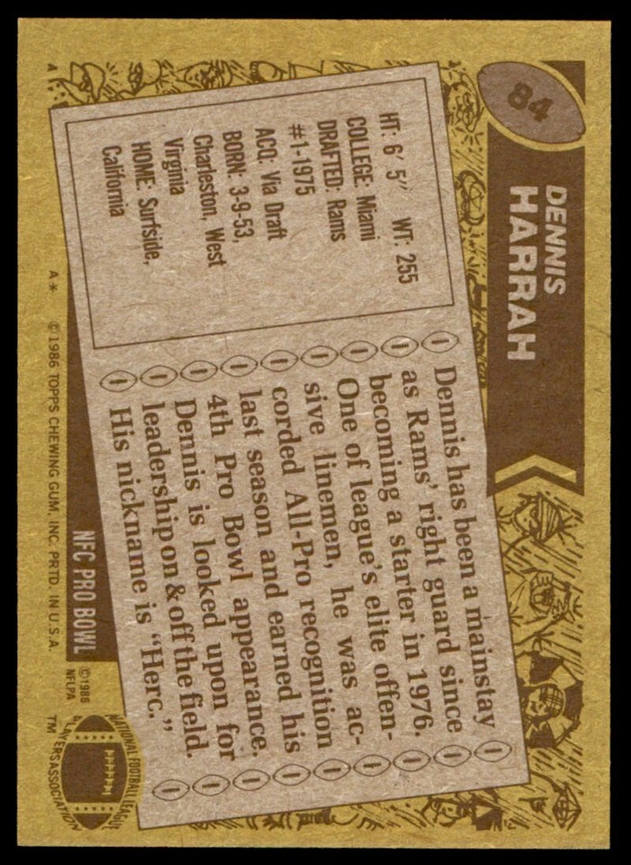1986 Topps Dennis Harrah Los Angeles Rams #84 | eBay