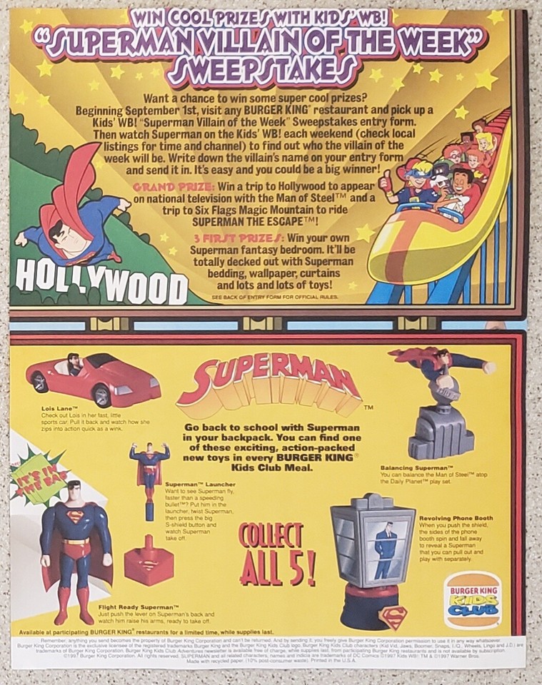 BURGER KING KIDS CLUB ADVENTURES VOLUME 8/ISSUE 6 SUPERMAN THE ANIMATED ...