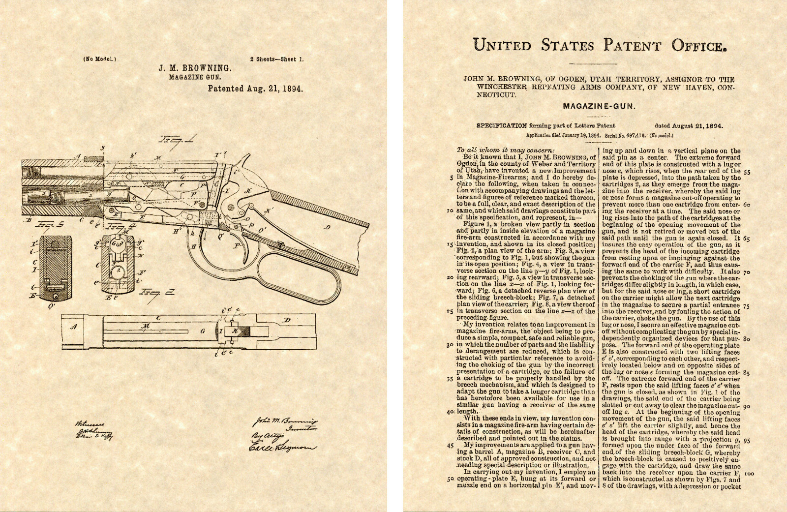 WINCHESTER 1894 LEVER ACTION RIFLE PATENT Art Print READY TO FRAME ...