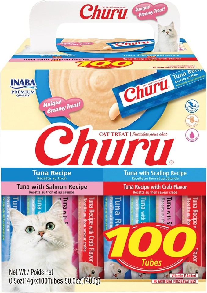 Churu Cat Treats, Lickable, Squeezable Creamy Purée with Vitamin E, 0.5 ...