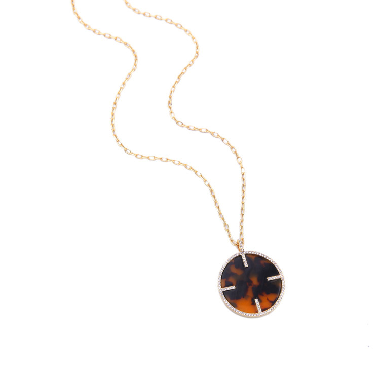NEW Faux Tortoise Shell Pendant Necklace Pave Cubic Zirconia 29.5" Long ...
