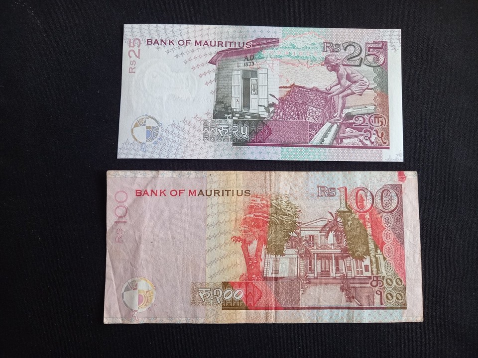 MAURITIUS 25 (1998) + 100 (2012) RUPEES Polymer Banknotes - Circulated ...