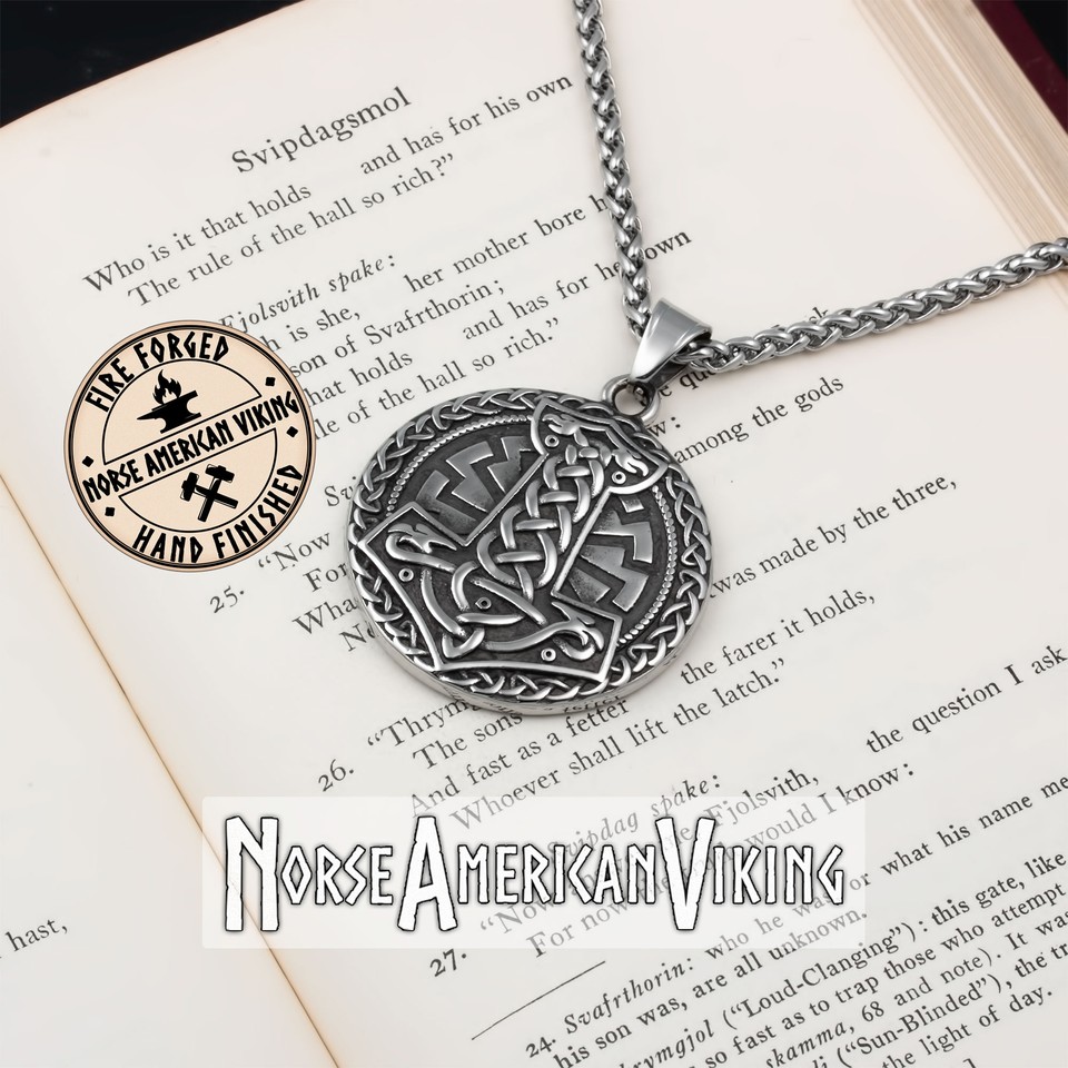 Viking Mjolnir Sowilo Rune Medallion Stainless Steel Pendant Necklace ...