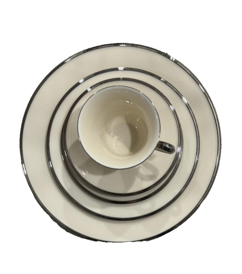 48 Piece LENOX Solitaire Fine Bone China Dinnerware Platinum Trim USA ...