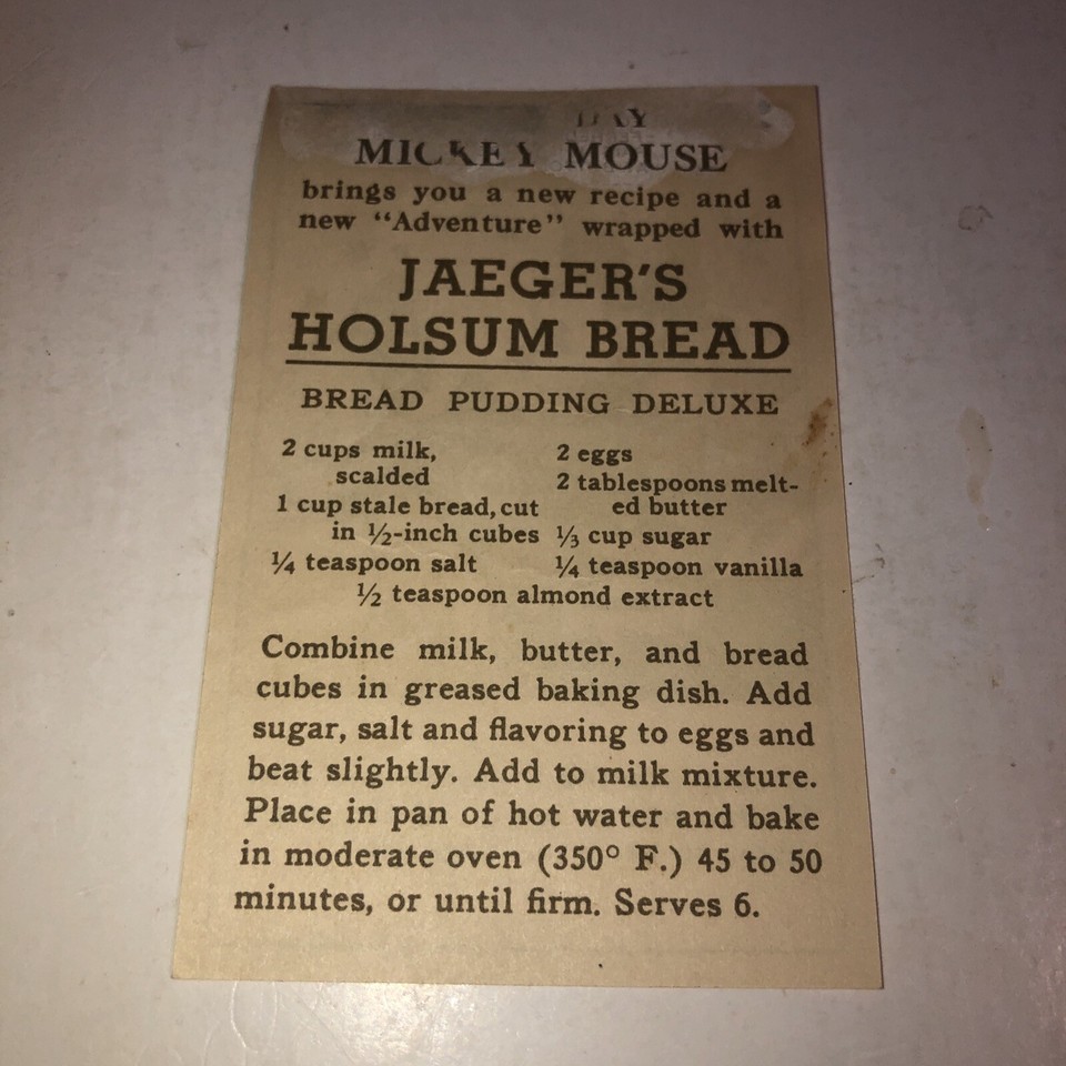 Mickey Mouse Bread Card JAGER’S Bread 1930’s VERY GOOD. Free shipping ...