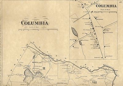 Columbia Ten Mile River Columbia Lake CT 1869 Map with Homeowners Names ...