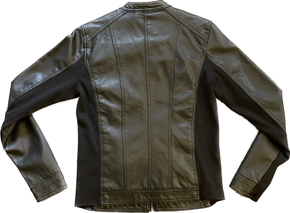 Women’s Maurice’s Black Faux Leather & Knit Motorcycle Biker Jacket S ...
