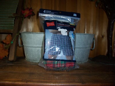 HANES MENS TAGLESS BOXER BRIEFS SIZE MEDIUM 32-34 PLAID 4 PACK COTTON ...