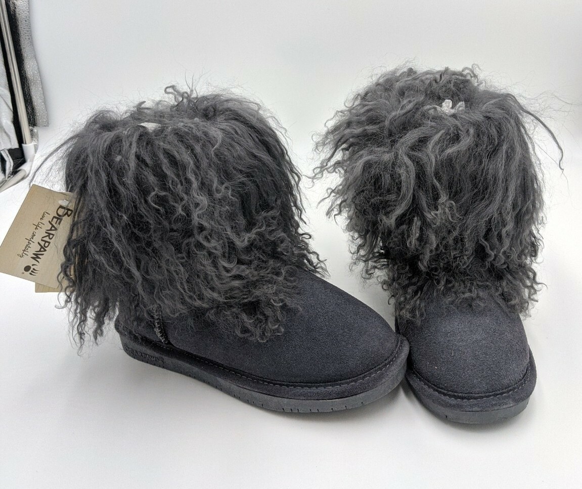 BEARPAW Boo Genuine Sheepskin & Genuine Curly Lamb Hair Bootie Size 5 ...