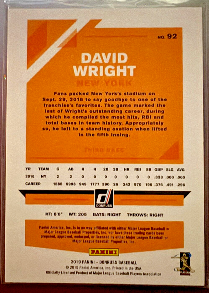 2019 Panini Donruss Foil #92 David Wright 223/338 | eBay