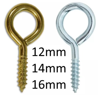 100 x Small SCREW EYES HOOK Picture Frame 12mm - 16mm Brass Metal Eye ...