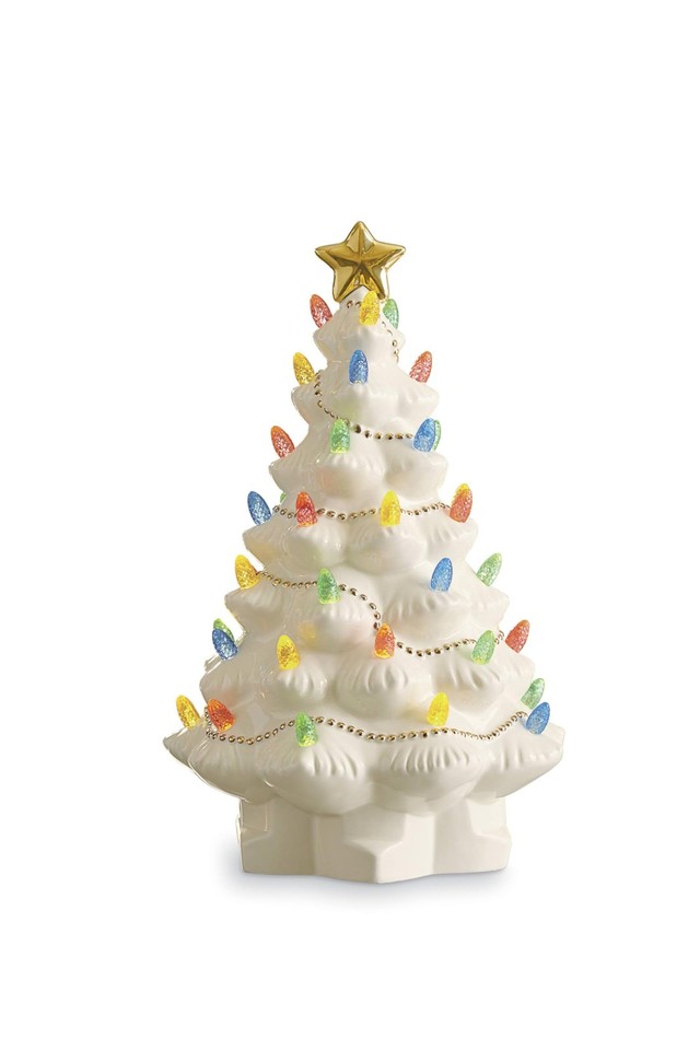 Figurine, Treasured Traditions Ivory Light-Up Ceramic Christmas Tree ...