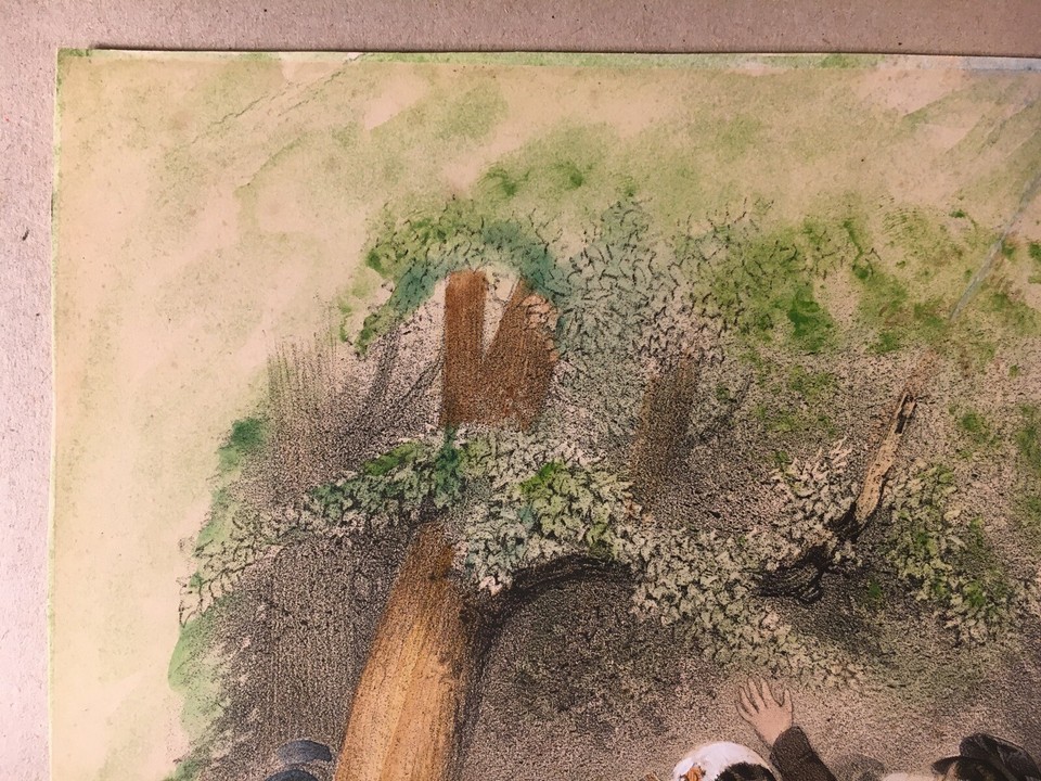 Hand-Colored Lithograph Teichel Dancing People Music Band Dog Party ...