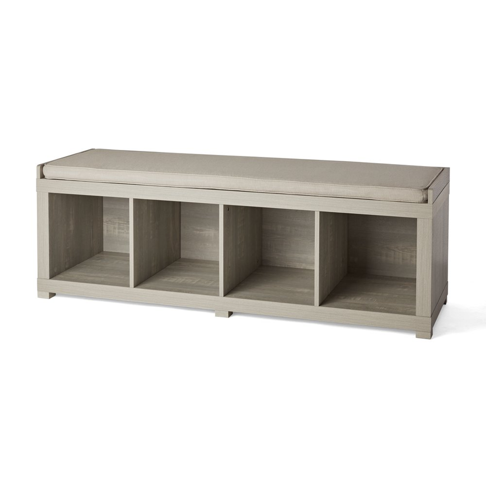 Entryway, Foyer Wood Storage Bench with Soft Seat Cushion 4-Cube ...