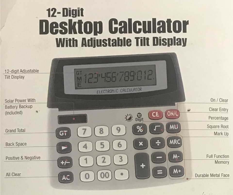 12-Digit Desktop Calculator With Adjustable Tilt Sisplay | eBay
