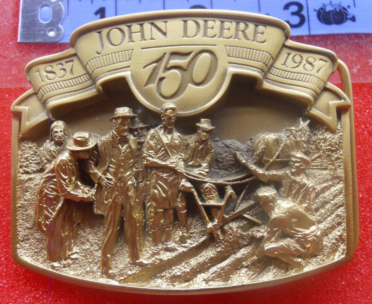 John Deere 150th Anniversary Belt Buckle Gold Tone - Gem