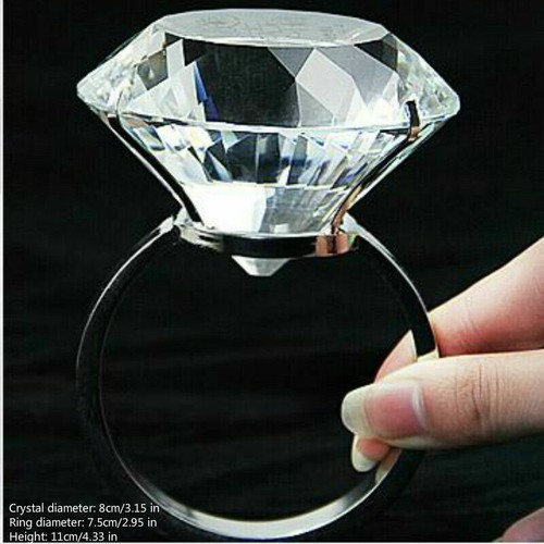 80MM Crystal Oversized Faux Diamond Ring Proposal Wedding Chic Novelty ...