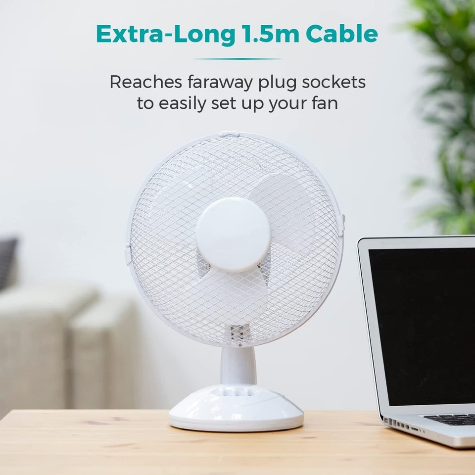 9 Inch Air Cooling Oscillating Table Desk Fan 2 Speed White Fan Home ...