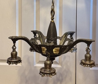 Antique Ceiling Light Fixture 5 Arms Ornate Hanging Cast Iron Feel ...