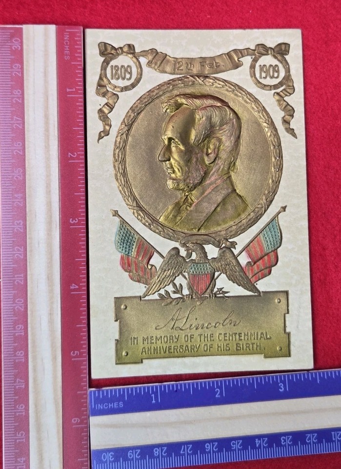 1909 Lincoln Centennial Postcard Gold Embossed Germany PFB Patriotic ...