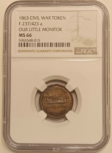 1863 Token F-237/423 Copper Our Little Monitor MS66 NGC Civil War Token ...