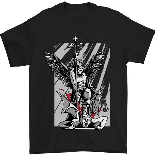 St Michael Killing the Devil Christian God Mens T-Shirt 100% Cotton | eBay