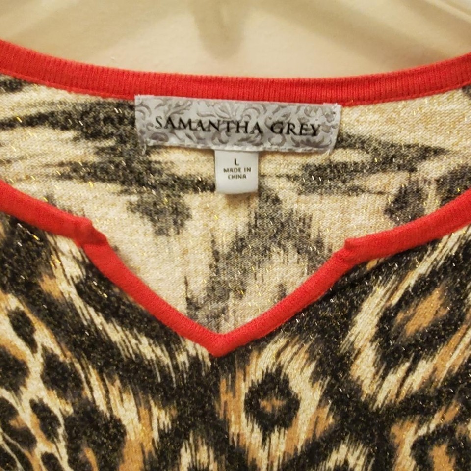 Women's Samantha Grey Animal Print Blouse, Size L, Multi color ...