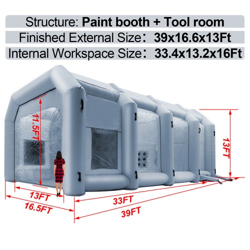 𝟑𝟗𝐱𝟏𝟔𝐱𝟏𝟑𝐅𝐭 Inflatable Spray Booth Paint Tent Mobile Portable Car Works ...