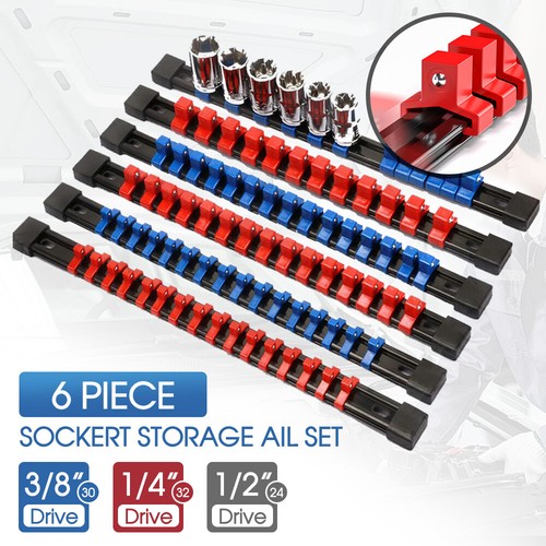 6Pc Socket Holder Sockets Storage Rail Rack Organizer Mountable Sliding ...