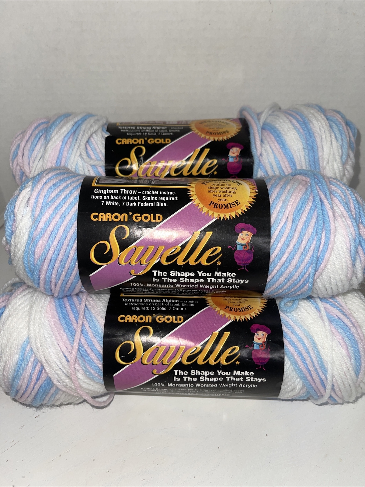 Vintage Caron Gold Sayelle Yarn 100% Worsted acrylic lullaby 3 oz 4 ply ...