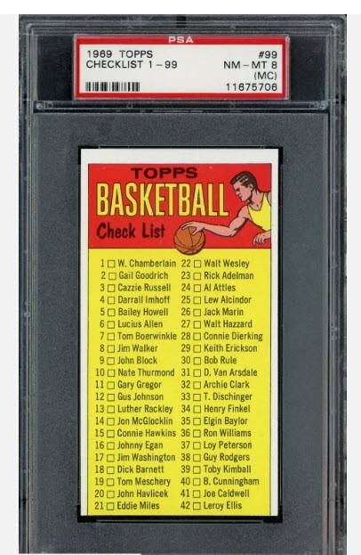 1969 TOPPS Checklist Lew Alcindor Kareem Abdul Jabbar #99 PSA 8 MC | eBay